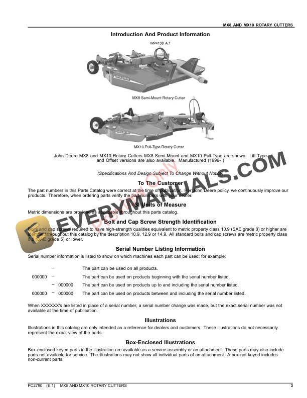 John Deere MX8 AND MX10 ROTARY CUTTERS Parts Catalog PC2790 28OCT23