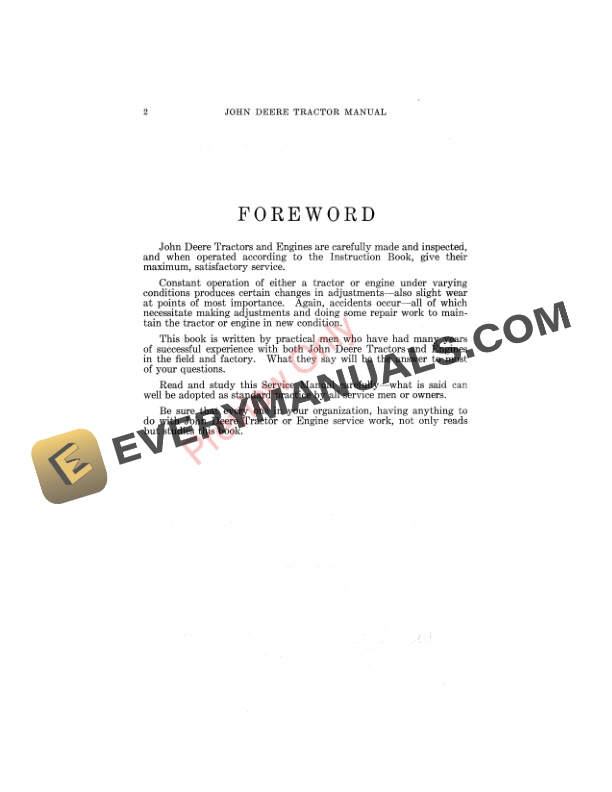 John Deere Model D Tractor (-119099), General Purpose Tractors, E Vintage Engines Service Manual ...