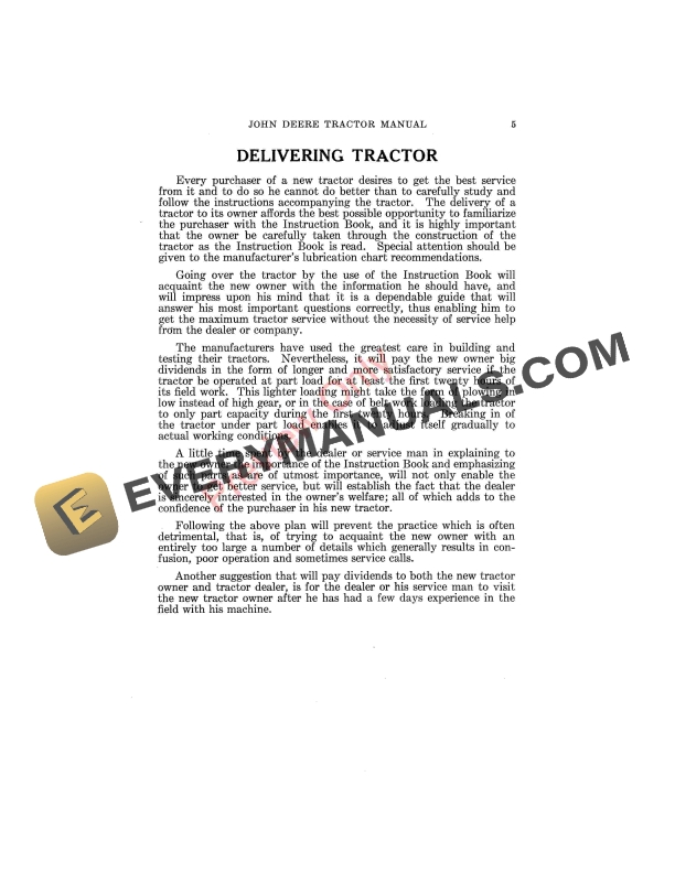 John Deere Model D Tractor (-119099), General Purpose Tractors, E Vintage Engines Service Manual ...