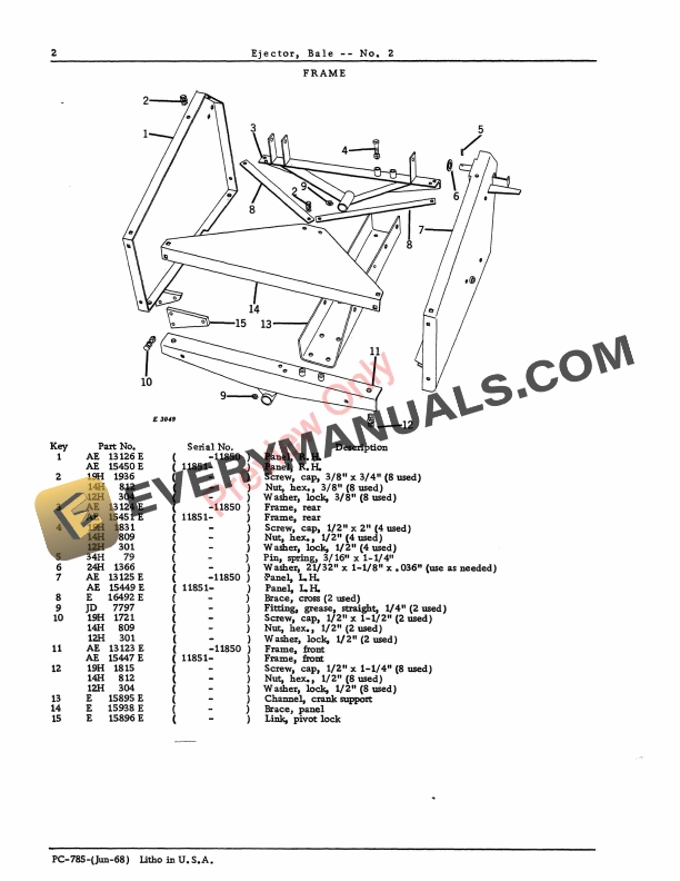 John Deere No. 2 Bale Ejector (for 14T, 24, 24T, 214, 214T, 214WS and ...