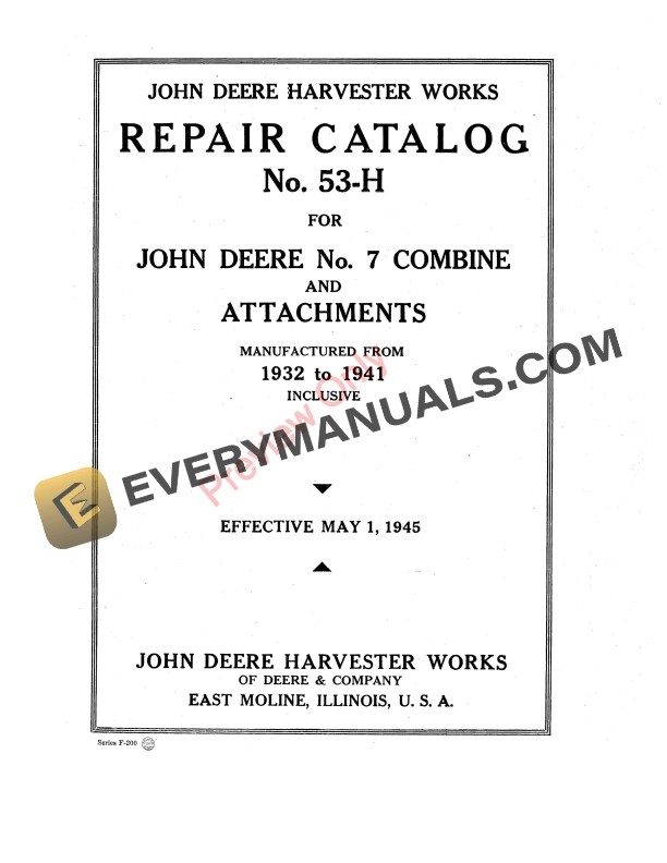 John Deere 105 Series Self-Propelled Combine Parts Catalog PC746 01FEB69
