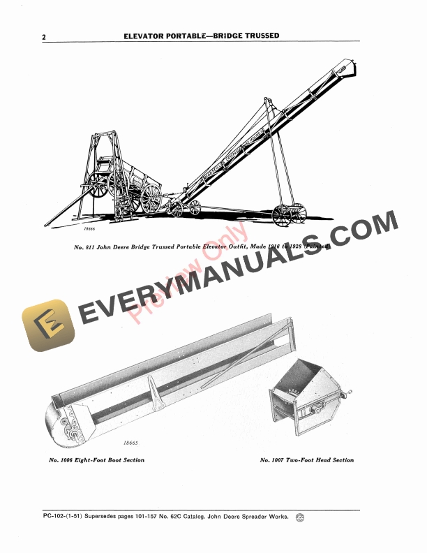 John Deere Portable Elevator - Bridge Trussed Parts Catalog PC102 01SEP53