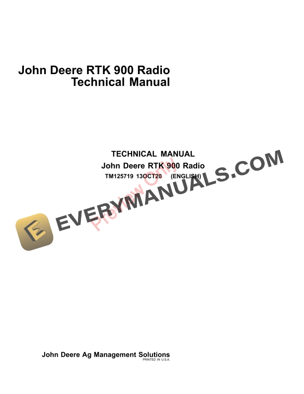 John Deere RTK 900 Radio Technical Manual TM125719 13OCT20