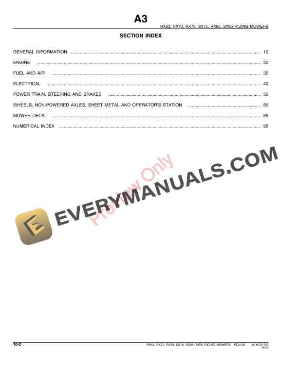 John Deere RX63, RX73, RX75, RX95, SX75, SX95 Riding Mowers Parts ...