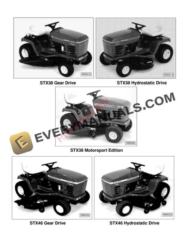 John Deere STX30, STX38 and STX46 Lawn Tractors Yellow and Black Decks ...