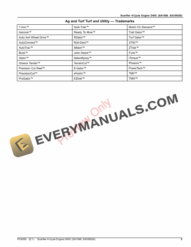 John Deere Scarifier 4-Cycle Engine D45C (SA1598, SA336520) Parts ...