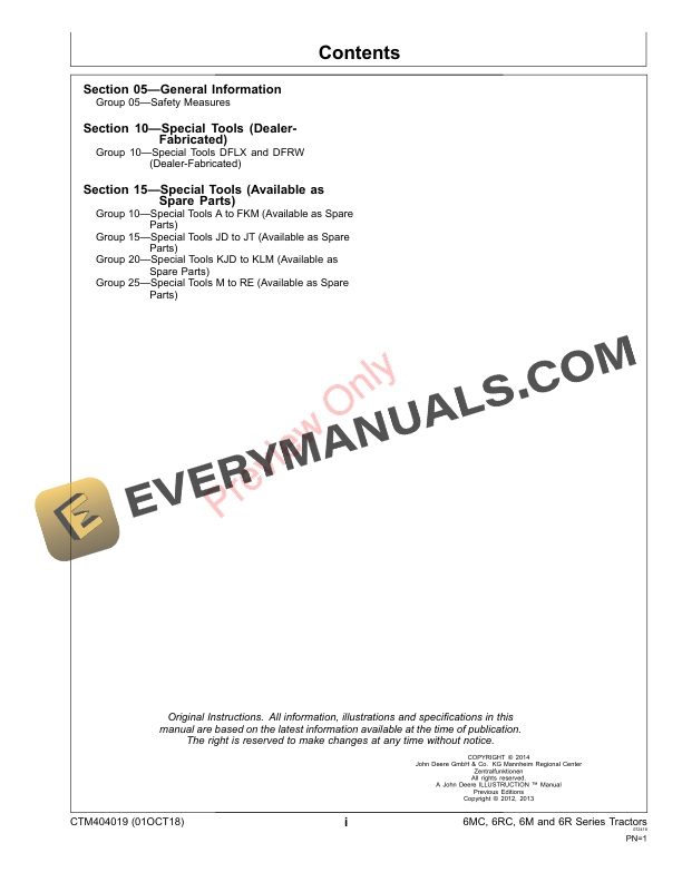 John Deere Special Tools for 6MC, 6RC, 6M and 6R Series Tractors ...