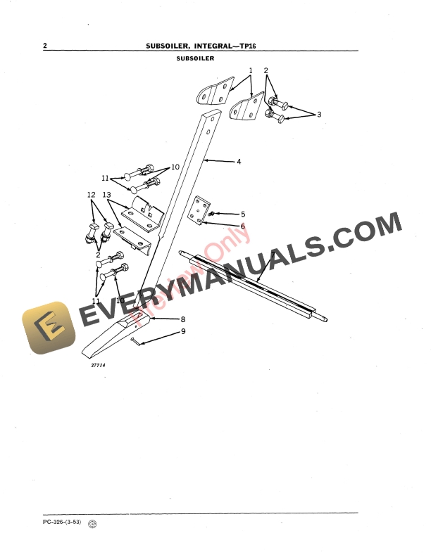 John Deere TP16 Integral Subsoiler Parts Catalog PC326 01MAR53