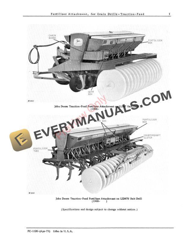 John Deere Traction-Feed Fertilizer Attachment For Grain Drills Parts ...