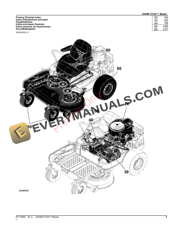 John Deere Z345M ZTrak Mower Parts Catalog PC13090 03OCT23
