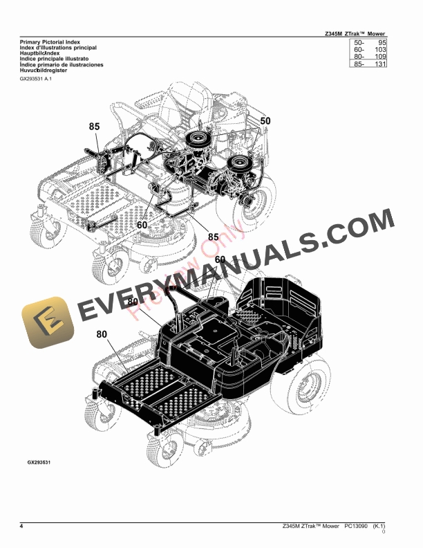 John Deere Z345M ZTrak Mower Parts Catalog PC13090 03OCT23