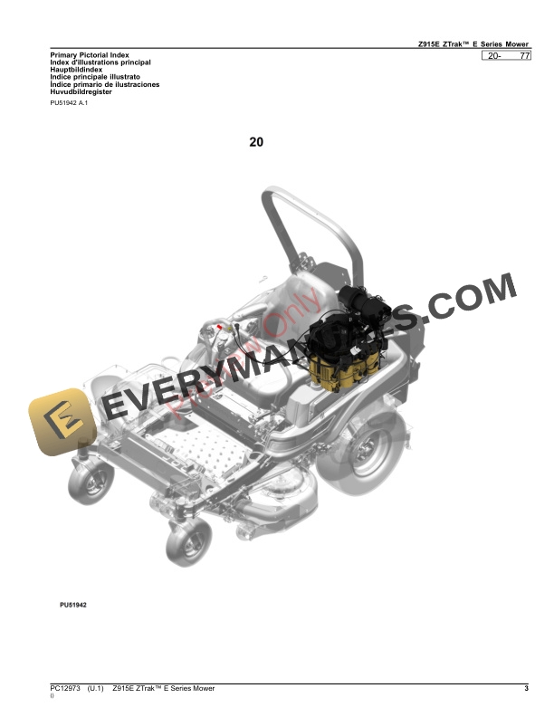 John Deere Z915E ZTrak E Series Mower Parts Catalog PC12973 14SEP23