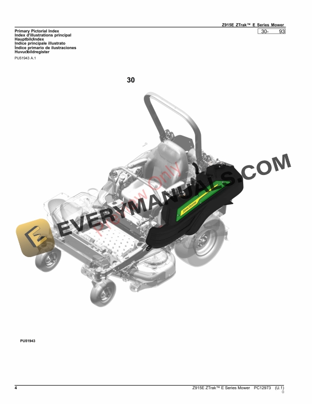 John Deere Z915E ZTrak E Series Mower Parts Catalog PC12973 14SEP23