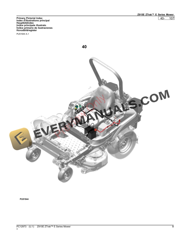 John Deere Z915E ZTrak E Series Mower Parts Catalog PC12973 14SEP23