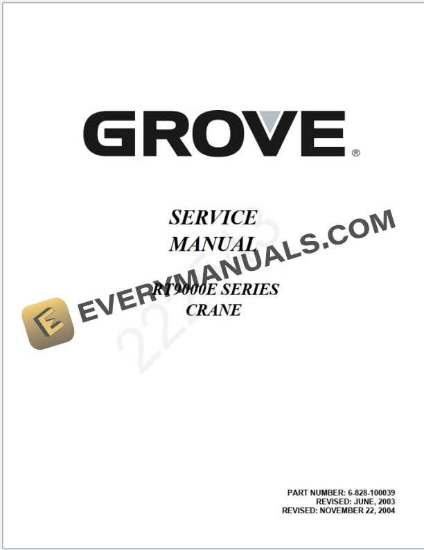 Grove RT9000E Crane Schematic, Operators, Parts and Service Manual