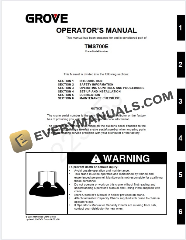 Grove TMS750E Crane Schematic, Operator, Parts and Service Manual