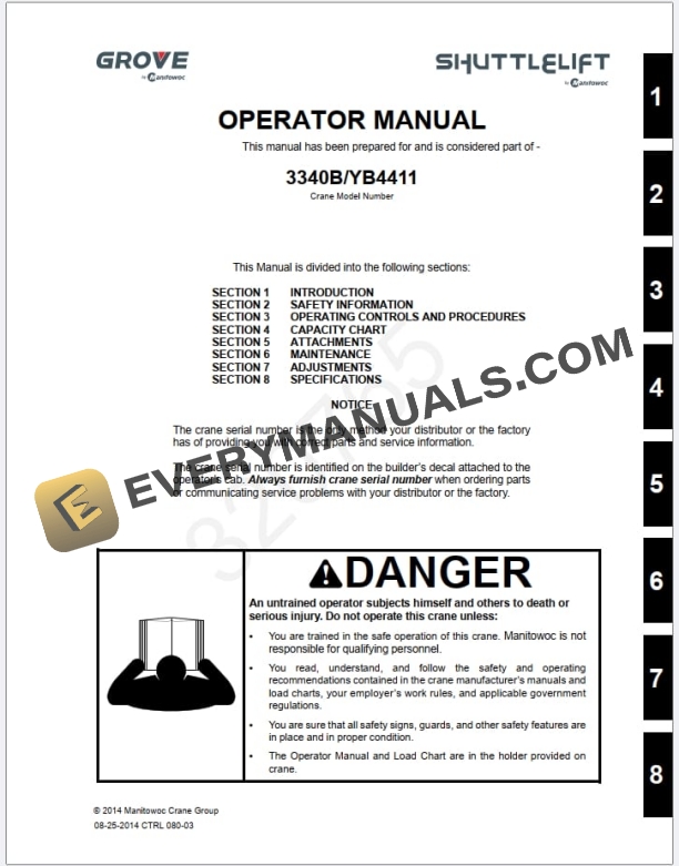 Grove YB4411 Crane Schematic, Operators, Parts and Service Manual