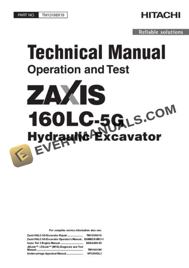 Hitachi ZAXIS160LC-5G Excavator Test Manual TM13198X19