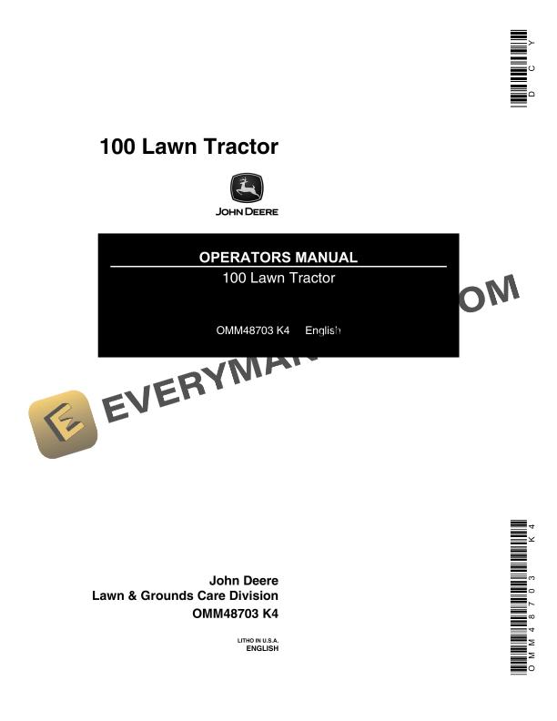 John Deere 100 Lawn Tractor Operator Manual OMM48703