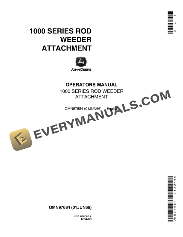 John Deere 1000 SERIES ROD WEEDER ATTACHMENT Operator Manual OMN97684