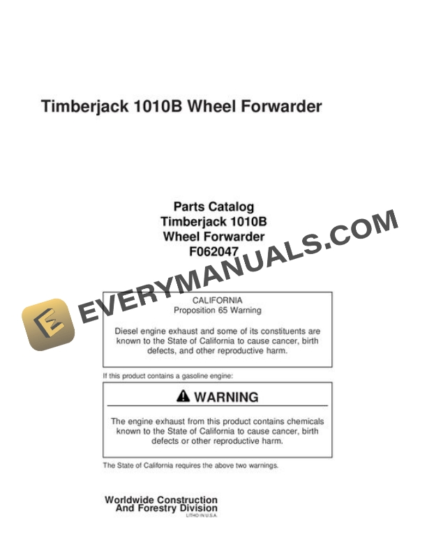 John Deere 1010B Forwarder Parts Catalog F062047
