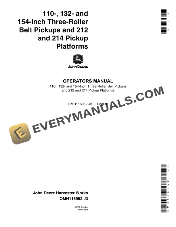 John Deere 110-, 132-, AND 154-INCH THREE Operator Manual OMH116952