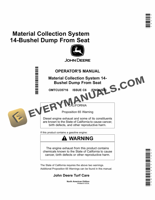 John Deere 14-Bushel Dump From Seat Material Collection System Operator ...