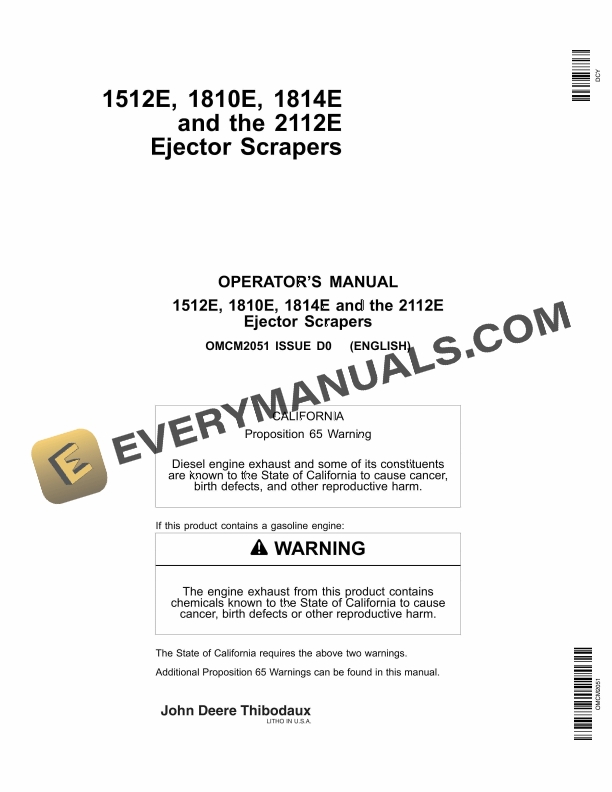 John Deere 1512E, 1810E, 1814E and the 2112E Ejector Scraper Operator ...