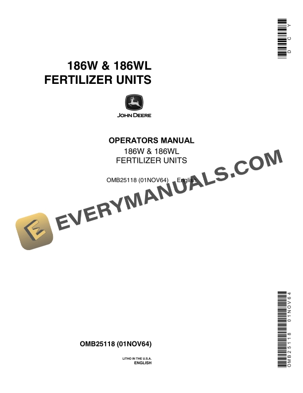 John Deere 186W and 186WL FERTILIZER UNIT Operator Manual OMB25118