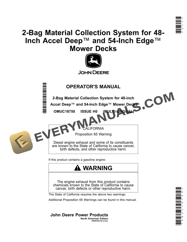 John Deere 2-Bag Material Collection System for 48 Operator Manual ...