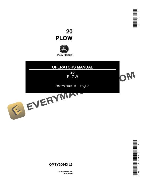 John Deere 20 PLOW Operator Manual OMTY20643