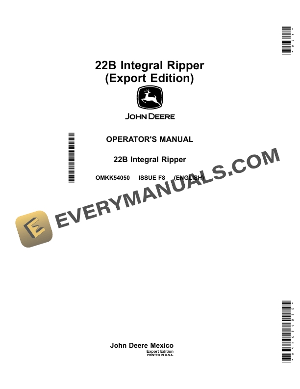 John Deere 22B Integral Ripper Operator Manual OMKK54050