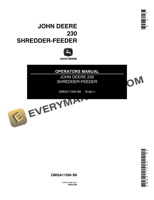 John Deere 230 SHREDDER-FEEDER Operator Manual OMGA11094