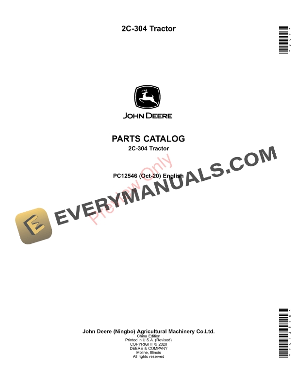 John Deere 2C-304 Tractor Parts Catalog PC12546 28OCT20