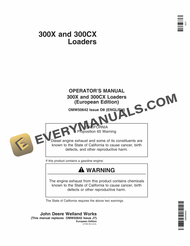 John Deere 300X and 300CX Loader Operator Manual OMW50642