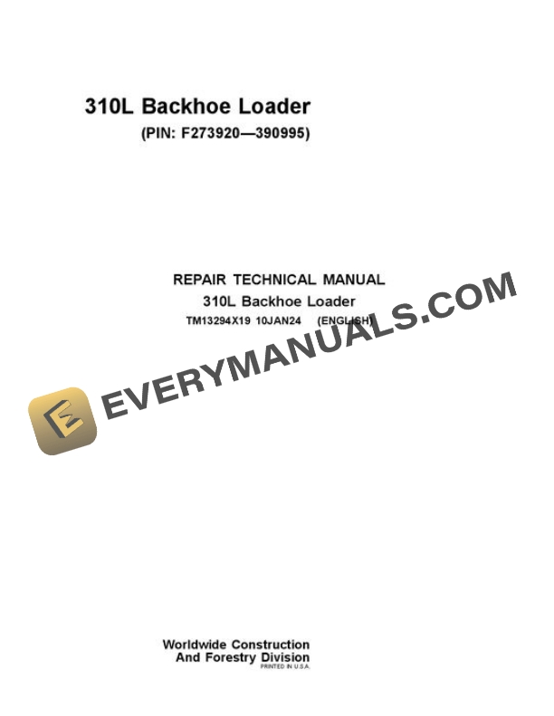 John Deere 310L Backhoe Loader Repair Manual TM13294X19