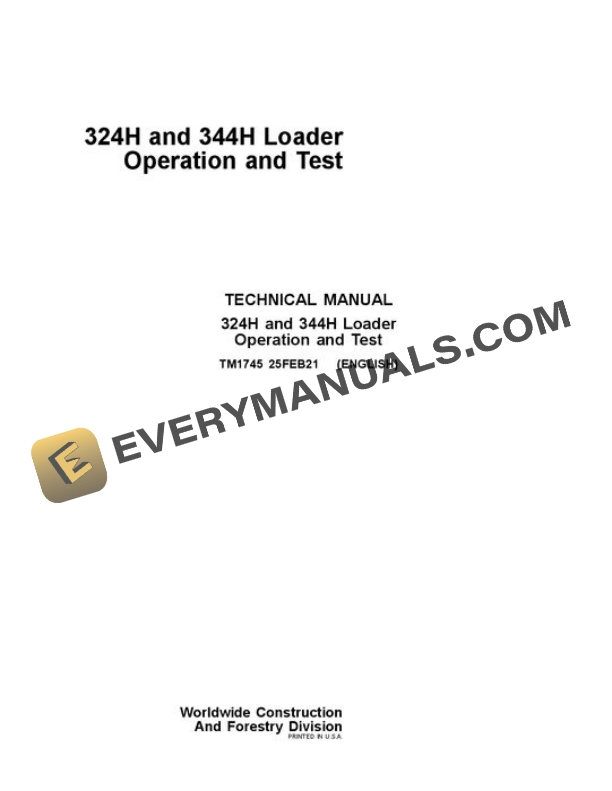 John Deere 324H 344H Loader Test Manual TM1745