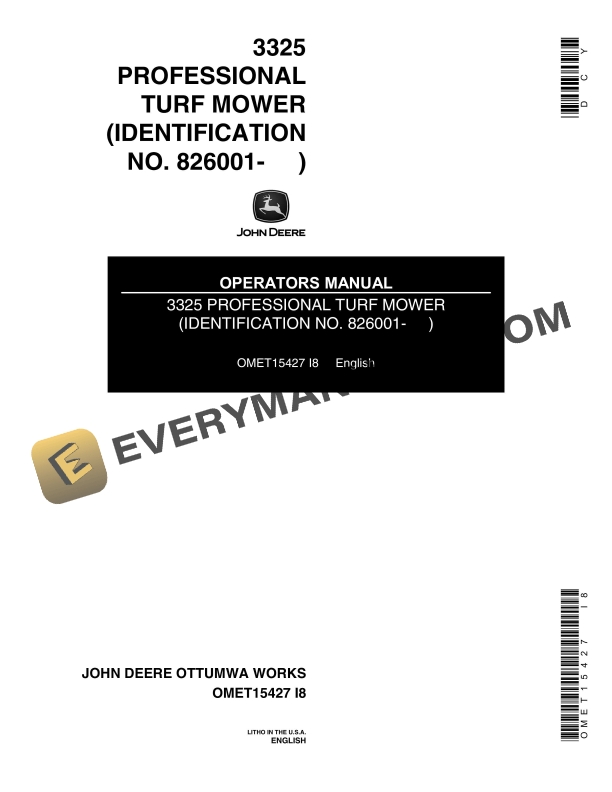 John Deere 3325 PROFESSIONAL TURF MOWER Operator Manual OMET15427