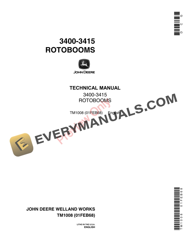 John Deere 3400 and 3415 RotoBooms Technical Manual TM1008 01FEB68