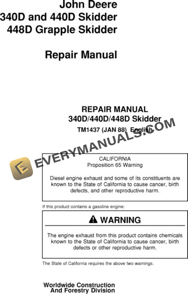 John Deere 340D 440D 448D Skidder Repair Manual TM1437