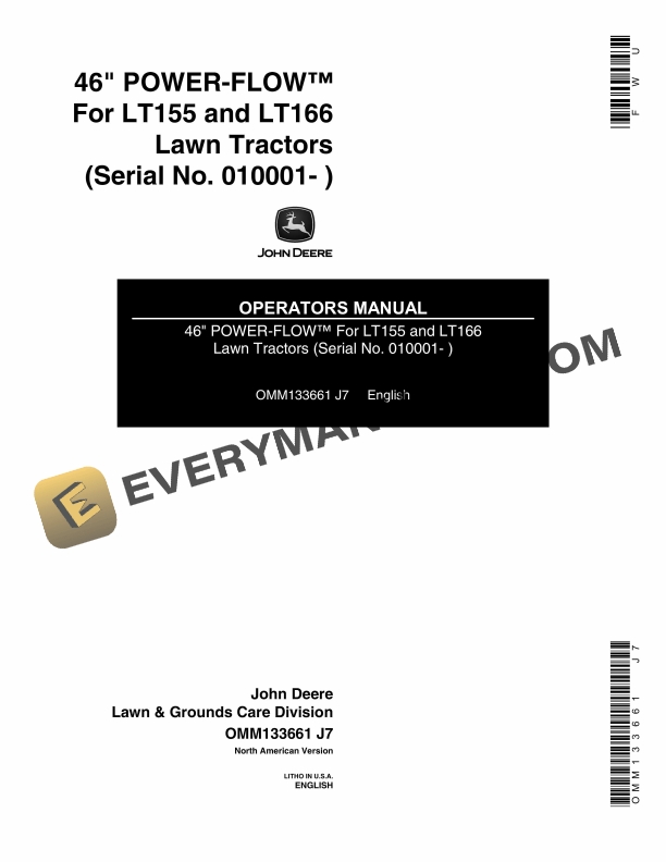 John Deere 46 Power-Flow For LT155 and LT166 Lawn Tractors Operator ...