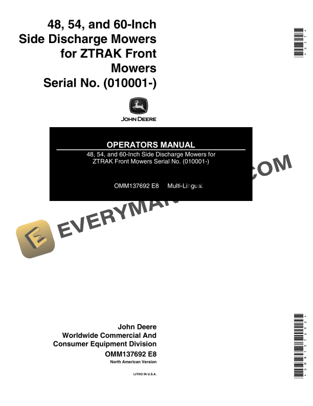John Deere 48, 54, and 60-Inch Side Discharge Mower for ZTRAK Front ...
