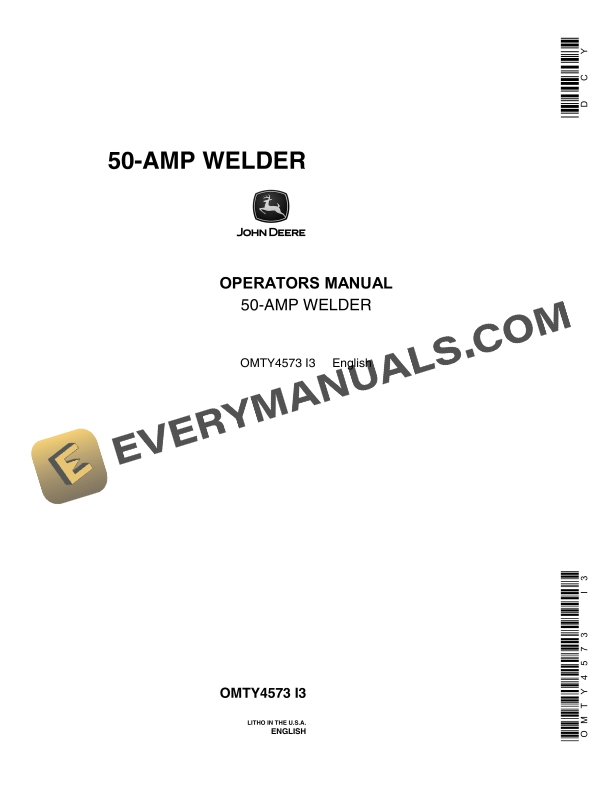 John Deere 50-AMP Welder Operator Manual OMTY4573
