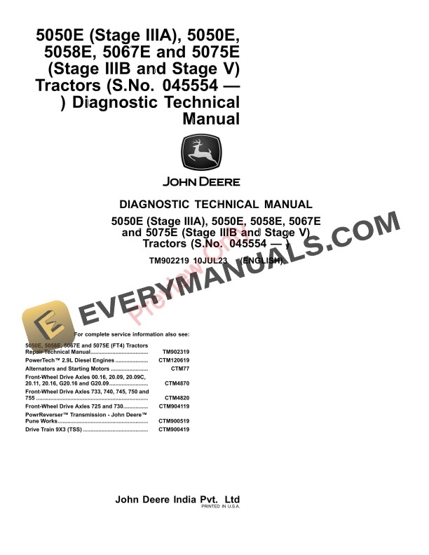 John Deere 5050E (Stage IIIA), 5050E, 5058E, 5067E and 5075E (Stage ...