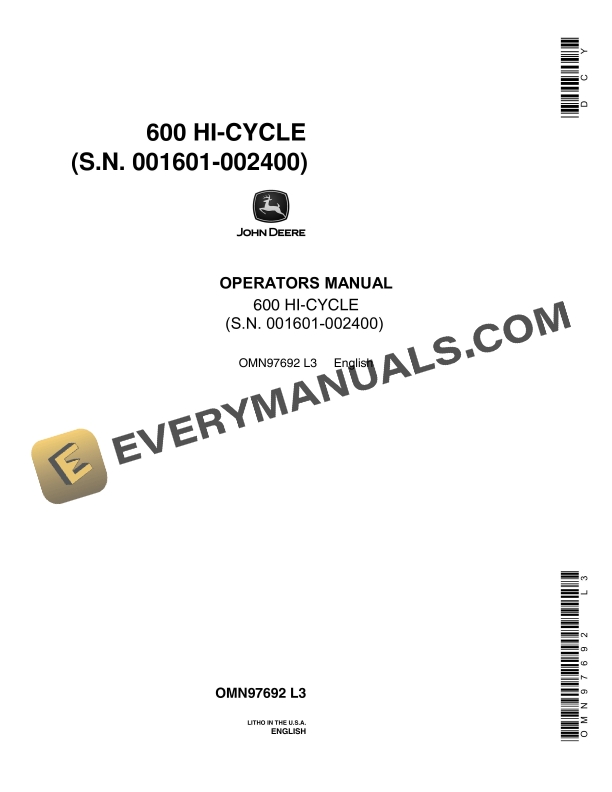 John Deere 600 Hi-Cycle Operator Manual OMN97692