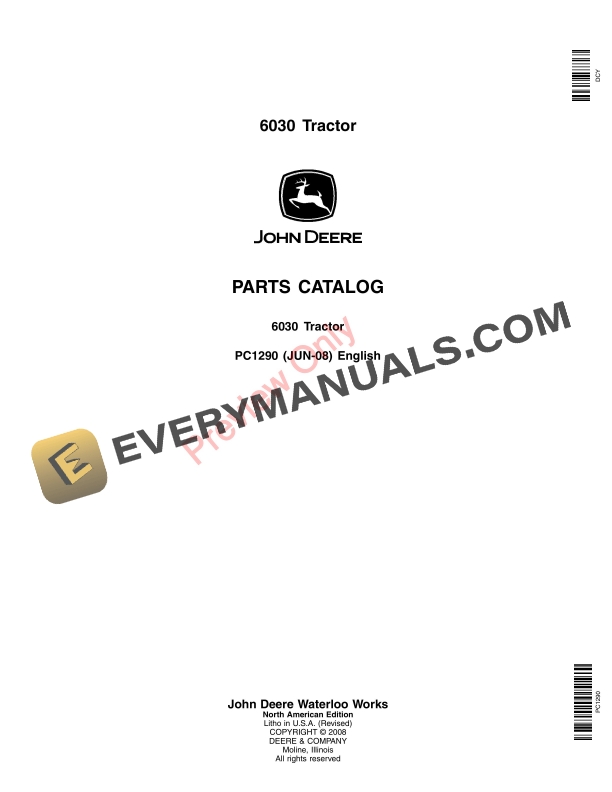 John Deere 6030 Tractor Parts Catalog PC1290 11MAY11