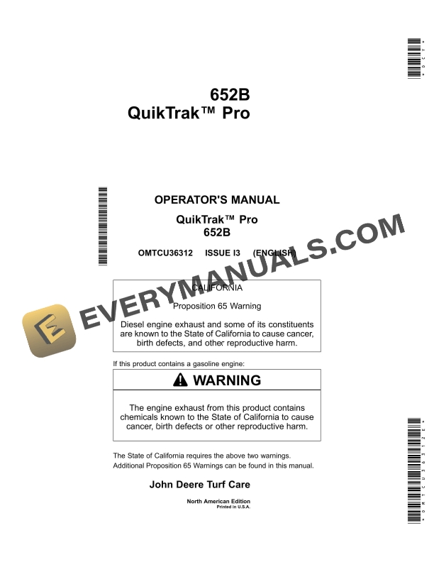 John Deere 652B QuikTrak Pro Operator Manual OMTCU36312E
