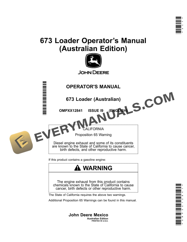 John Deere 673 Loader Operator Manual OMPXX12841