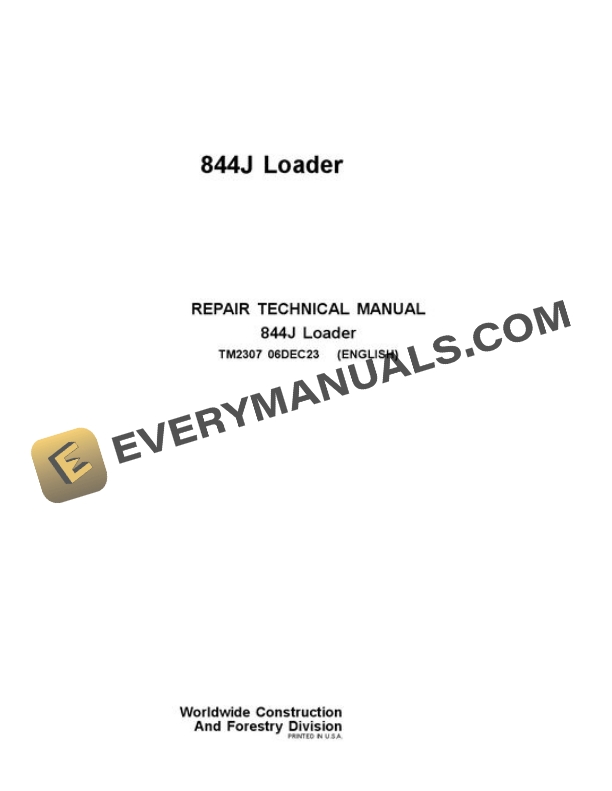 John Deere 844J Loader Repair Manual TM2307