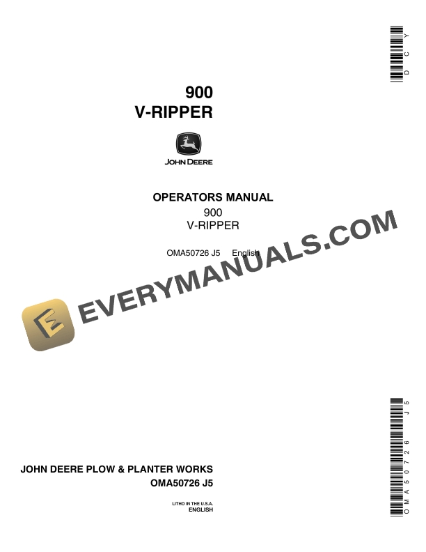 John Deere 900 V-Ripper Operator Manual OMA50726